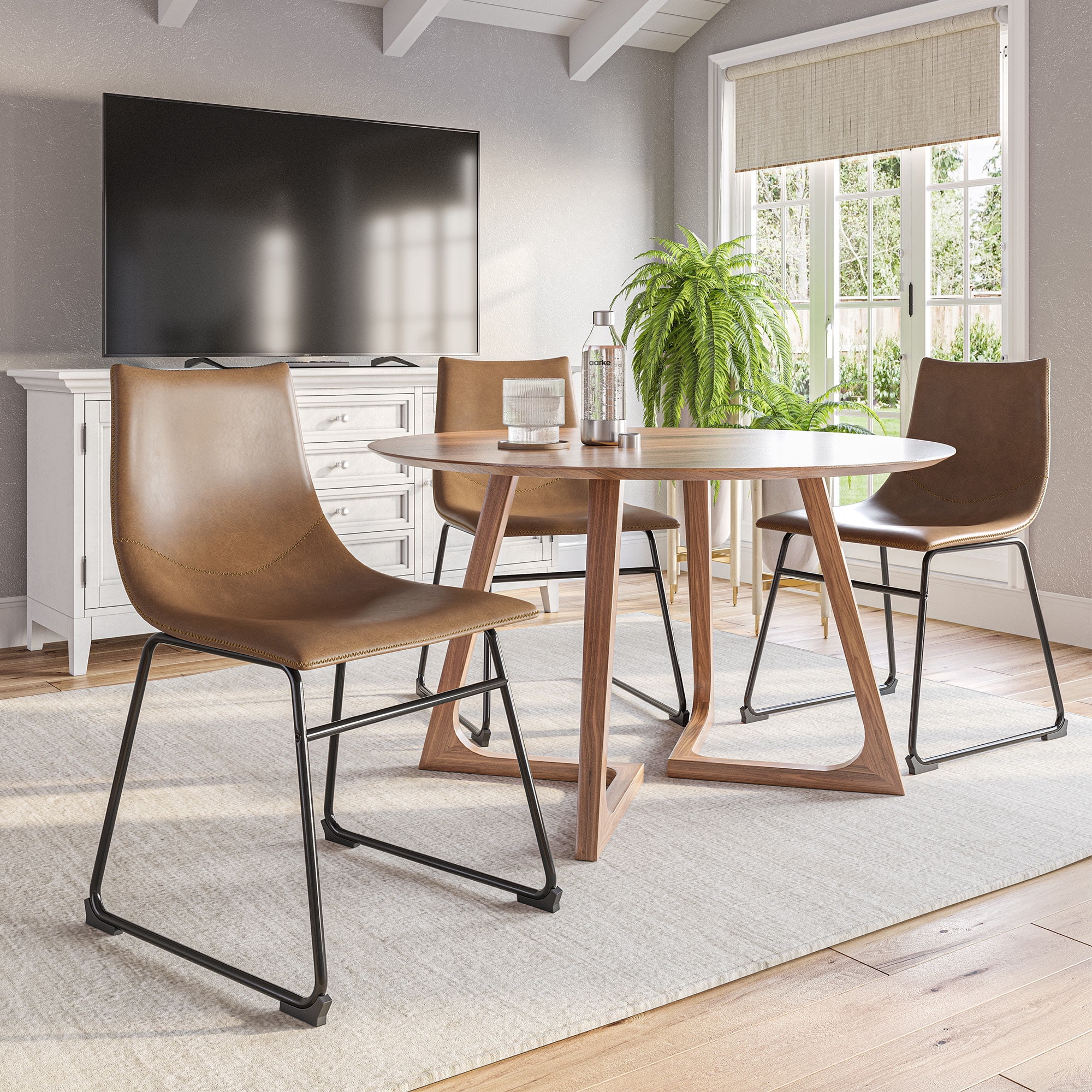 BELLEZE Modern Faux Leather Dining Chairs, Mid-Back Silhouette, Set of ...