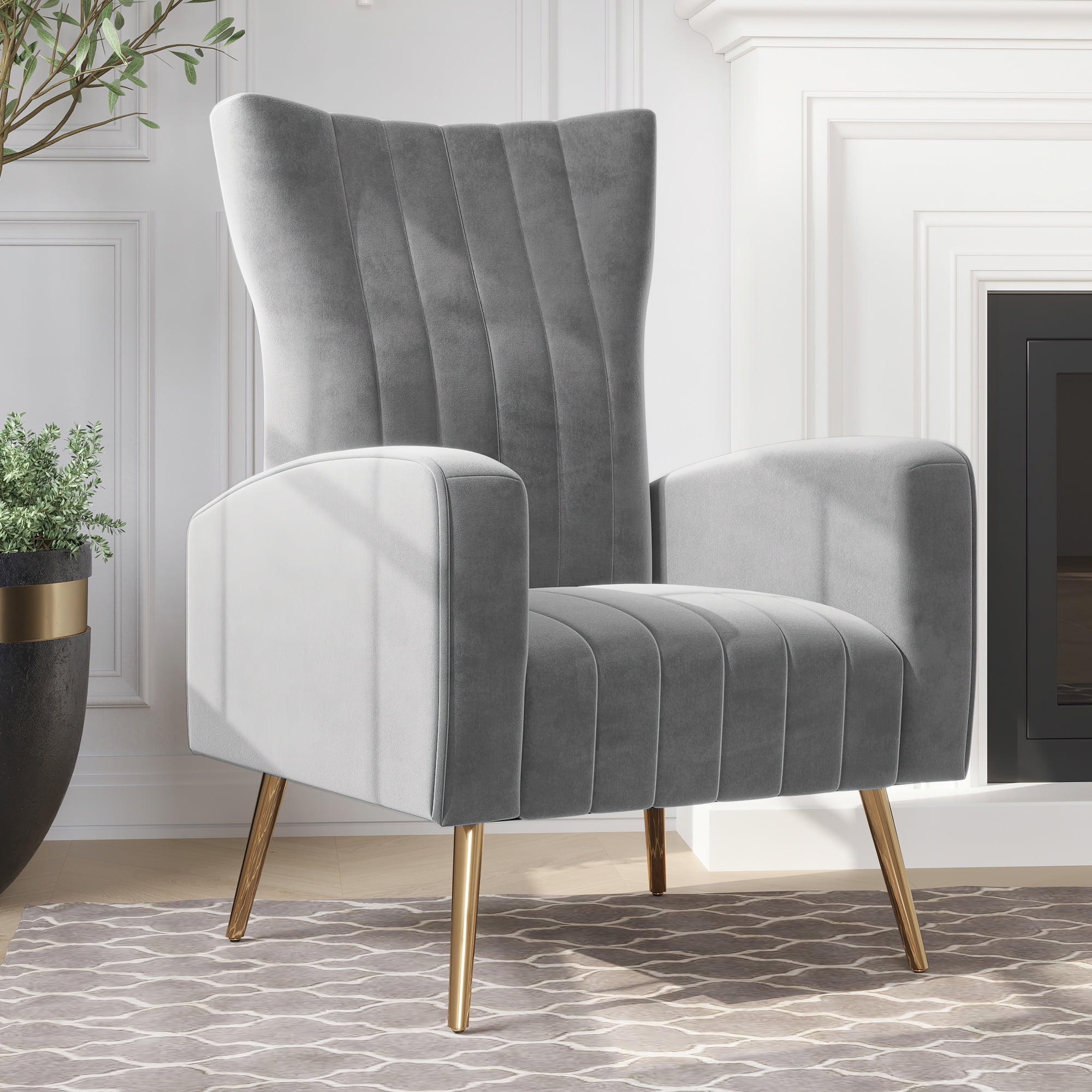 BELLEZE Modern Wingback Accent Lounge Arm Chair for Living Room ...