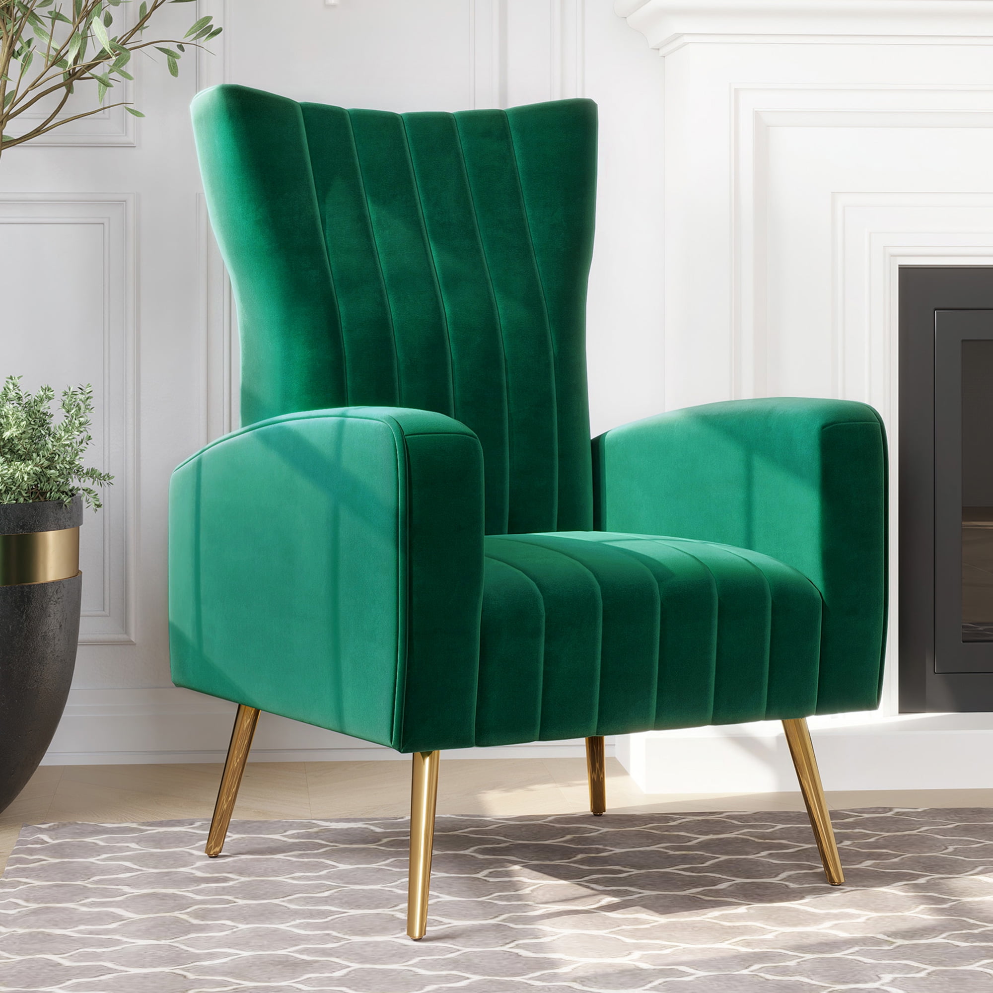 BELLEZE Modern Wingback Accent Lounge Arm Chair - Kinsley (Green ...