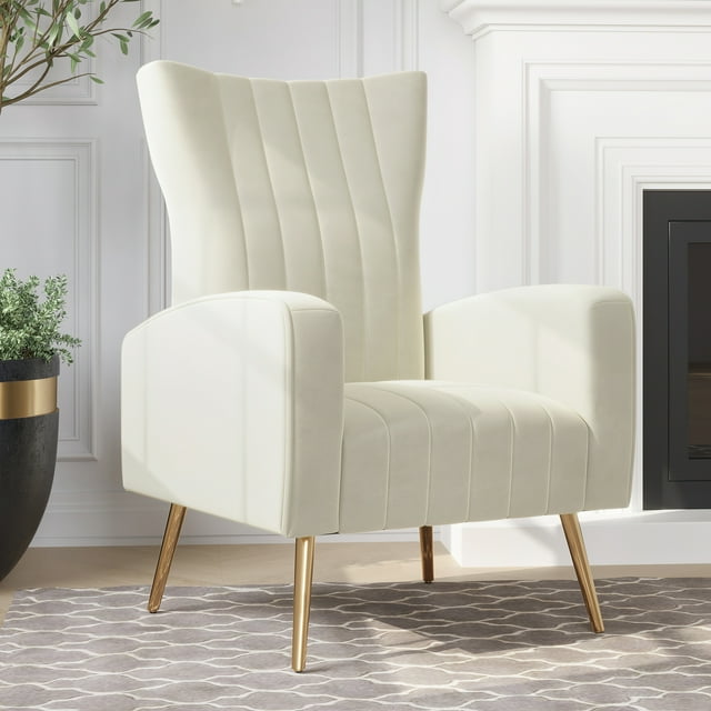 BELLEZE Modern Wingback Accent Lounge Arm Chair - Kinsley (White ...