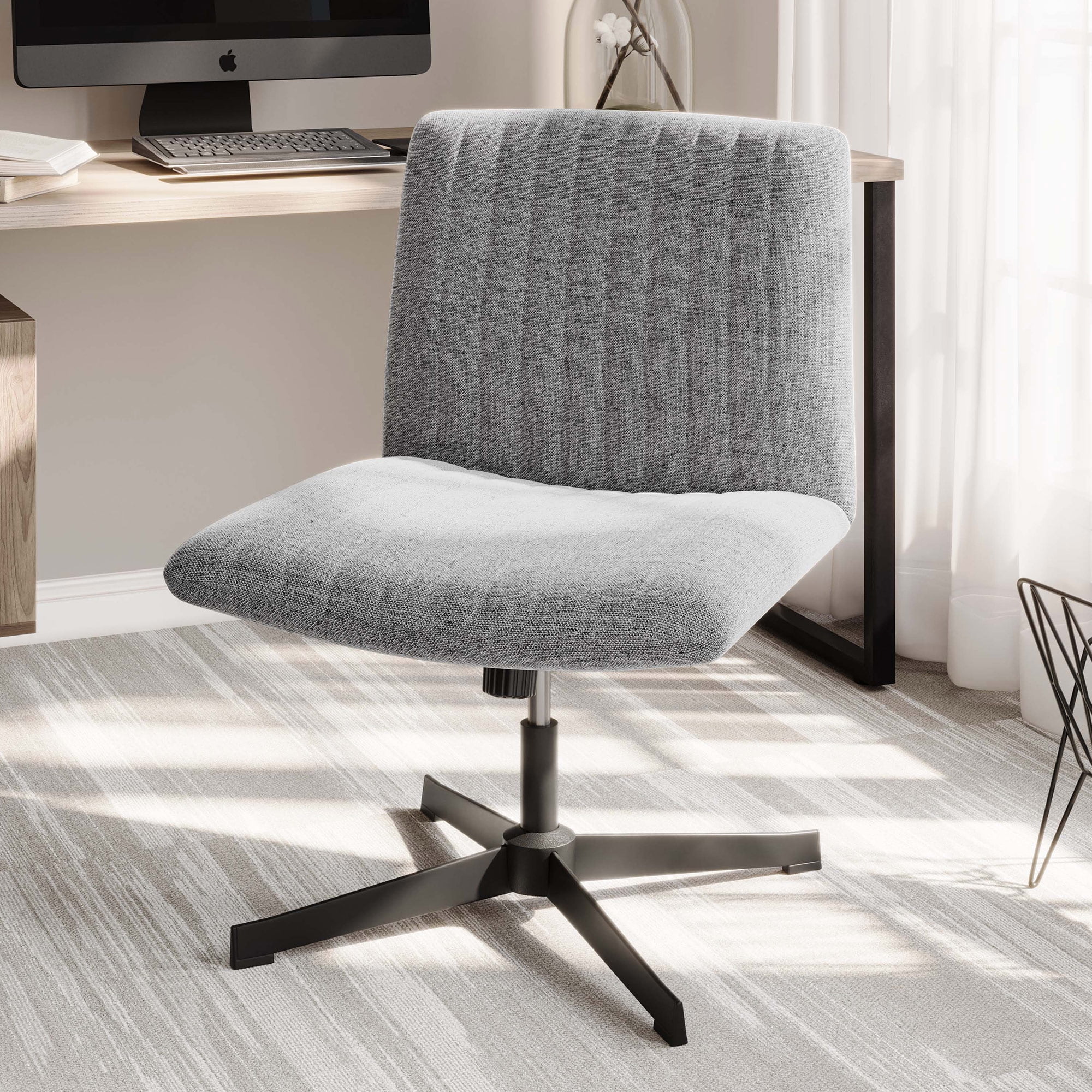 BELLEZE Office Chair, Upholstered Linen Computer Desk Chair, Swivel ...