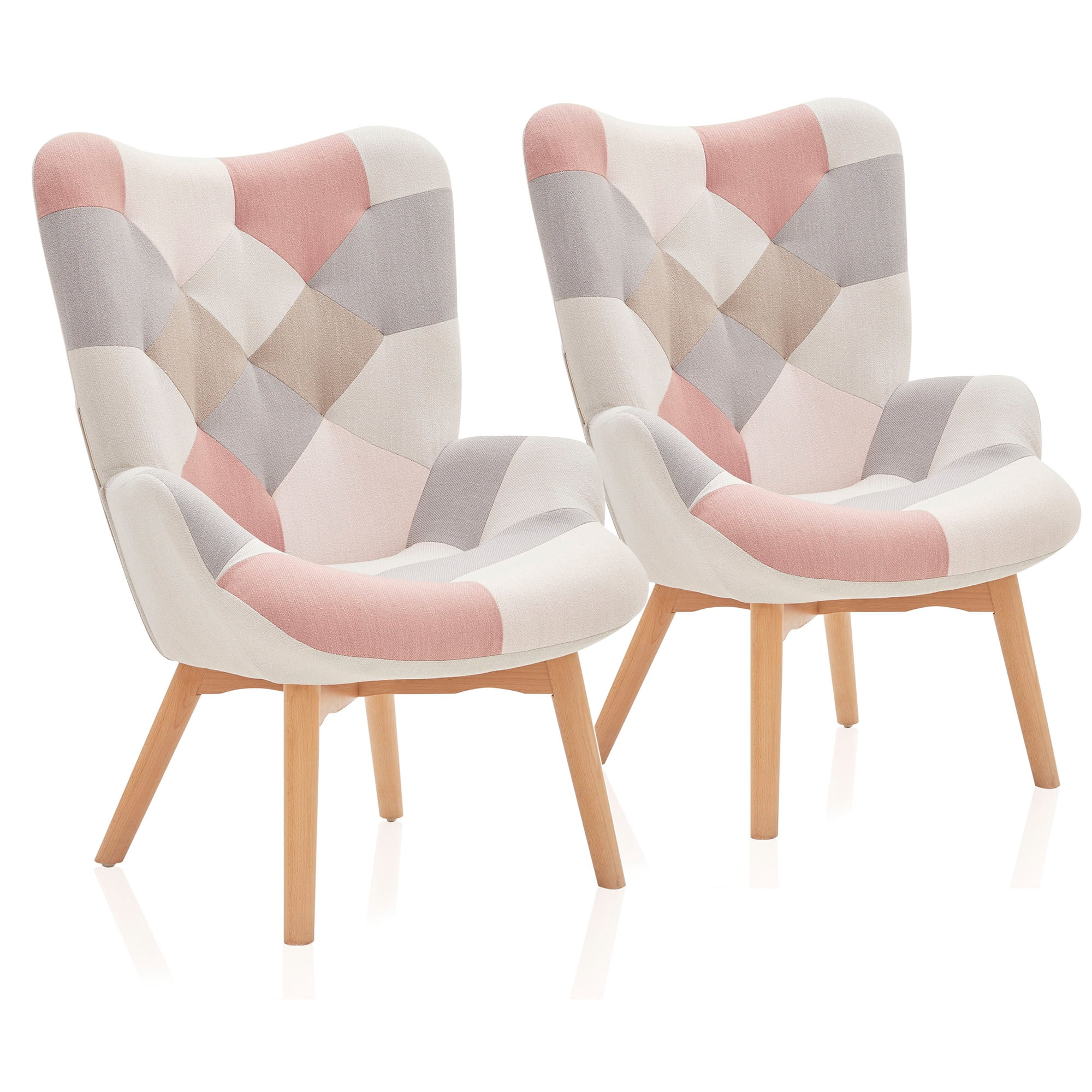 BELLEZE Paramount Accent Chairs Set of 2, Colorful Patchwork Linen ...