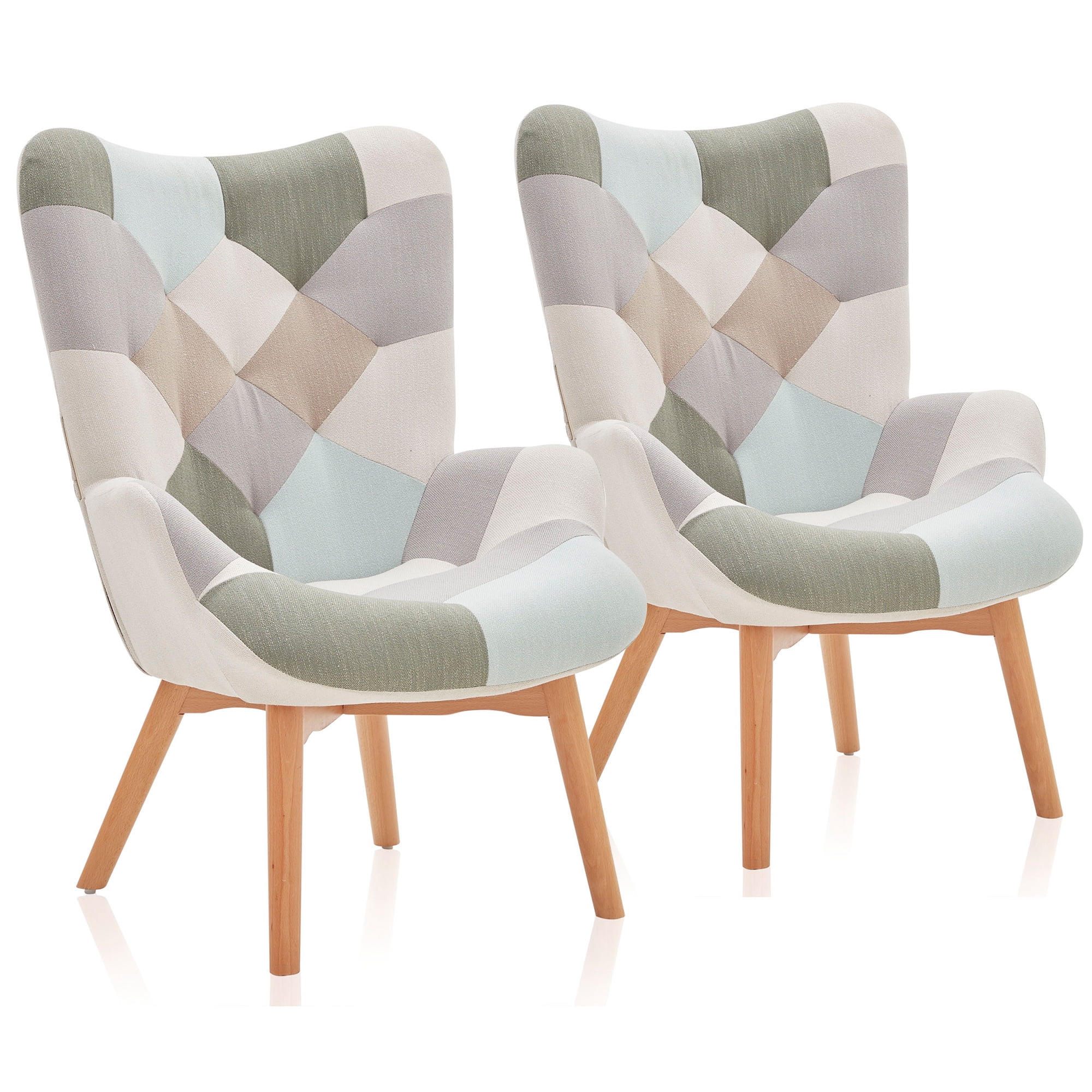 BELLEZE Paramount Accent Chairs Set of 2, Multicolor Patchwork Linen ...