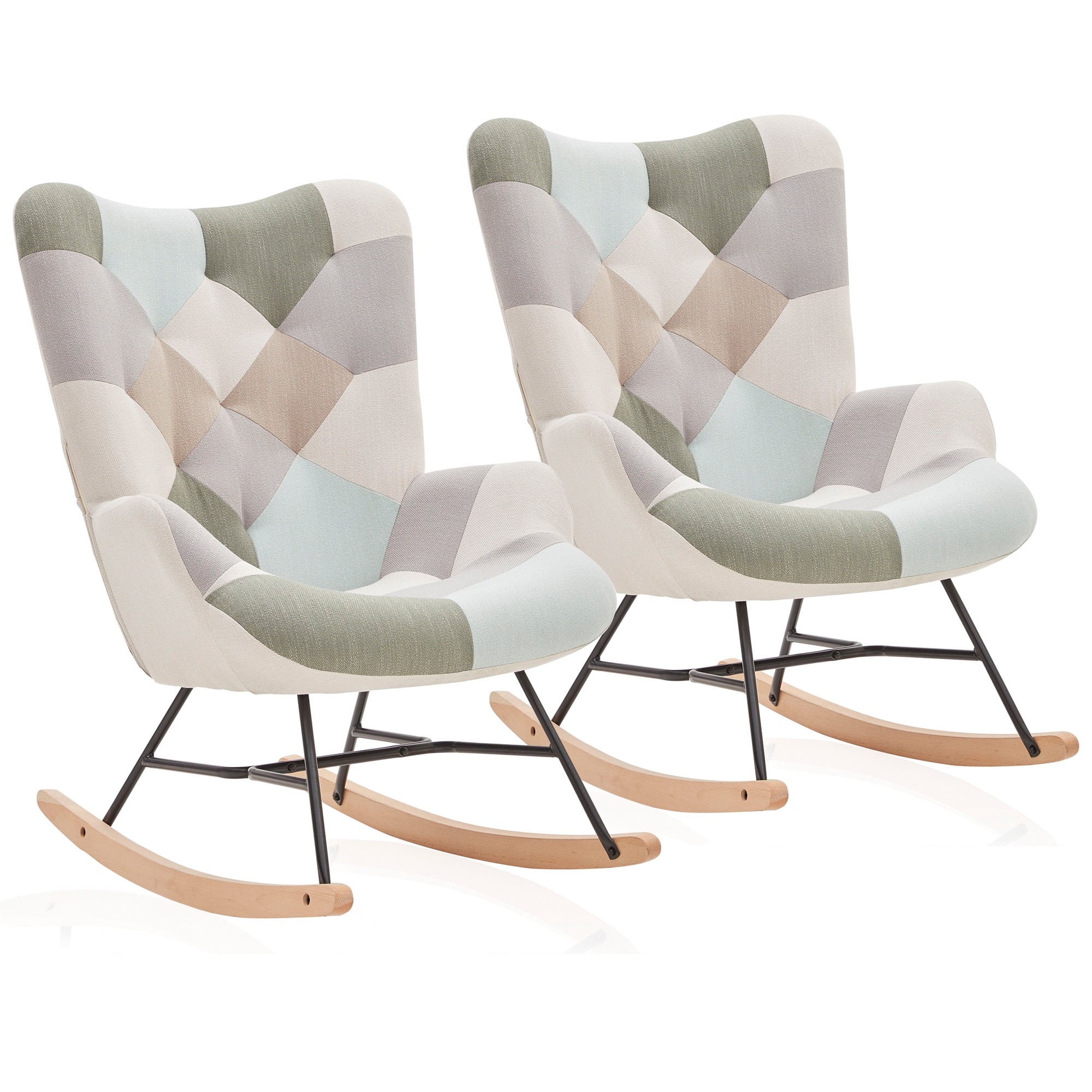 BELLEZE Paramount Accent Chairs Set of 2, Multicolor Patchwork Linen ...
