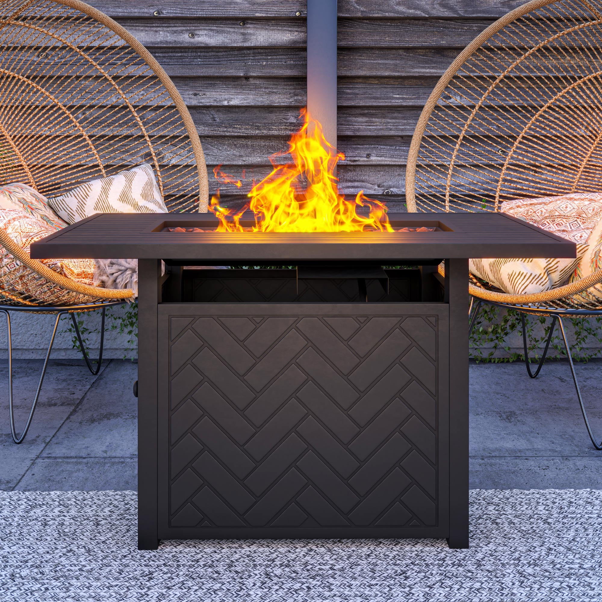 BELLEZE Propane Gas Fire Pit Table, 43-Inch Outdoor Fire Pit, Auto ...