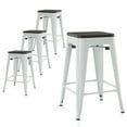 BELLEZE Set Of 4, 24Inch Metal Bar Stools Dining Chairs With Wood Seat ...
