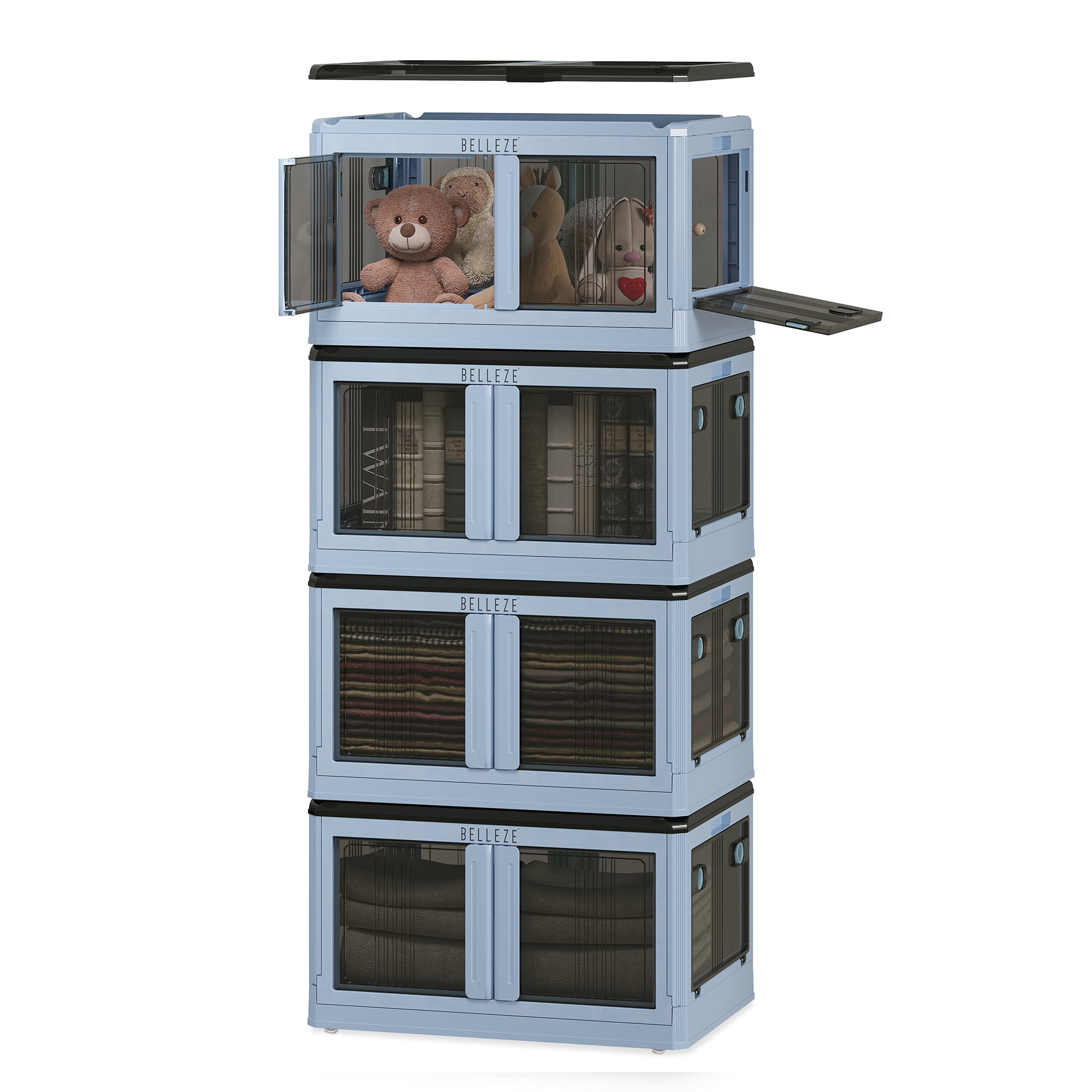 BELLEZE Stackable Storage Bins with Lids, 12 Gallon 4 Packs Plastic ...