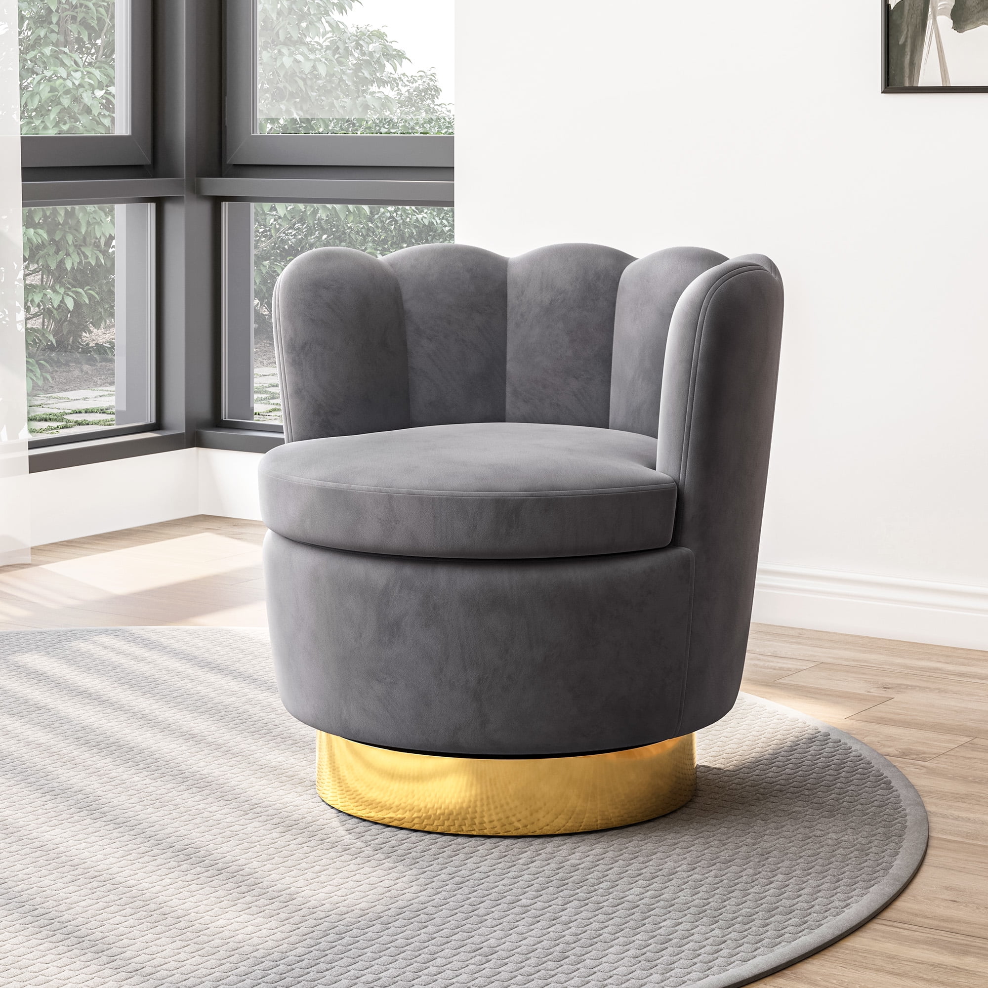BELLEZE Swivel Accent Chair, Velvet Modern Round Petal Swivel Barrel ...