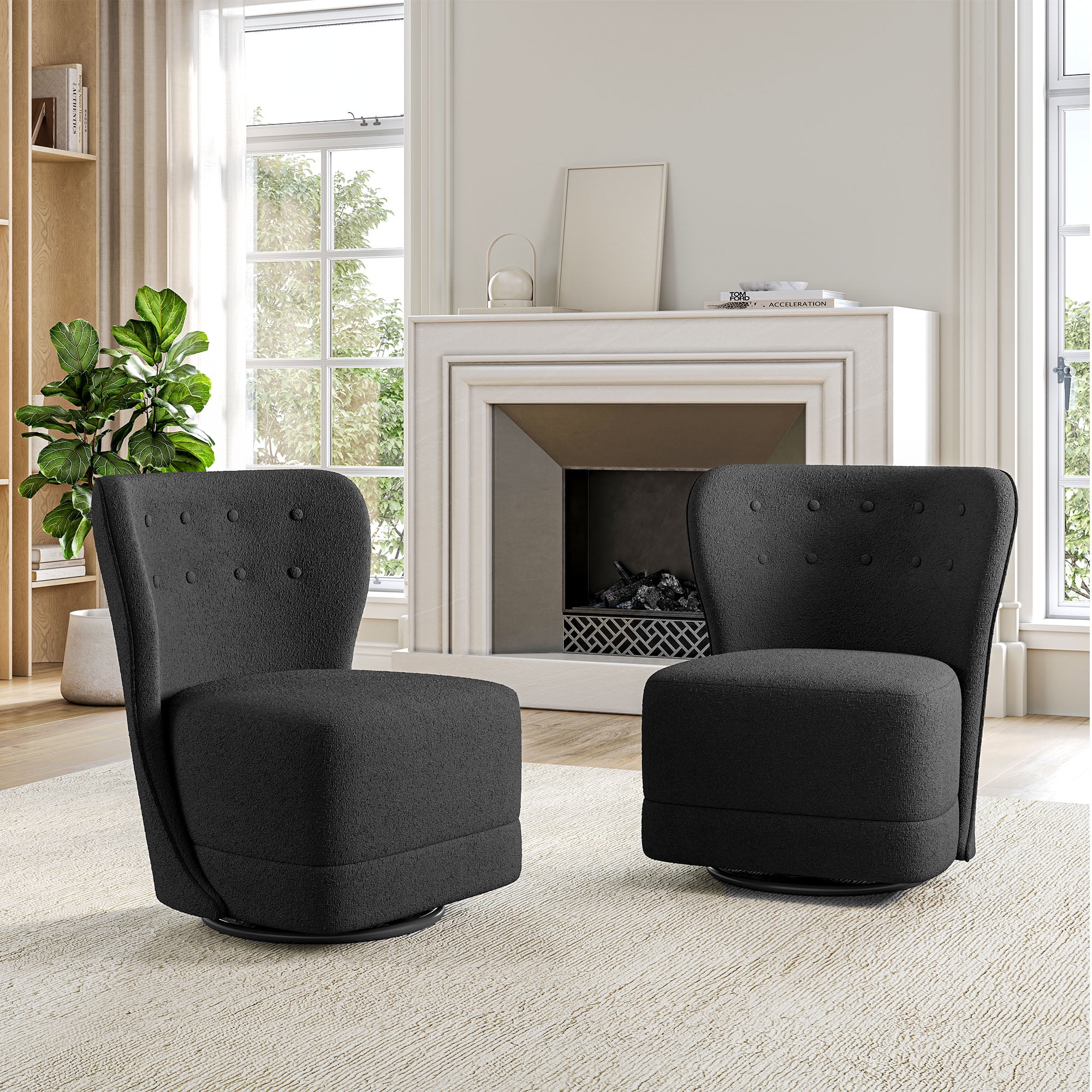 BELLEZE Swivel Accent Chairs Set of 2, Modern Upholstered 360° Swivel Barrel Chairs Comfy Small ...
