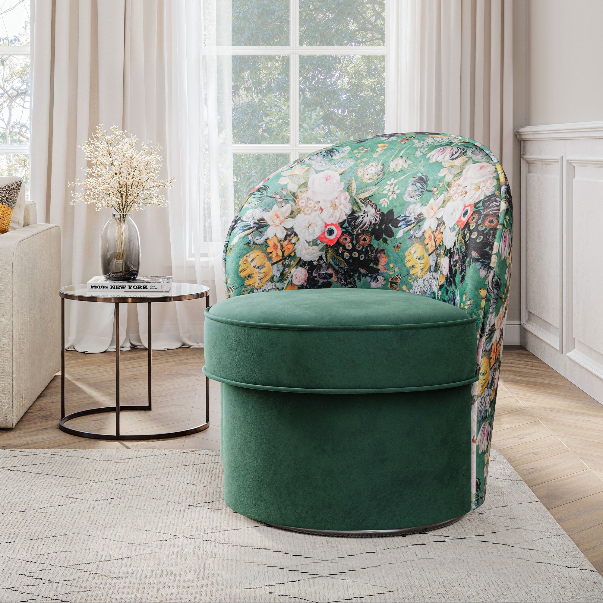 BELLEZE Swivel Barrel Chair, Modern Round Accent Chair Floral Pattern ...
