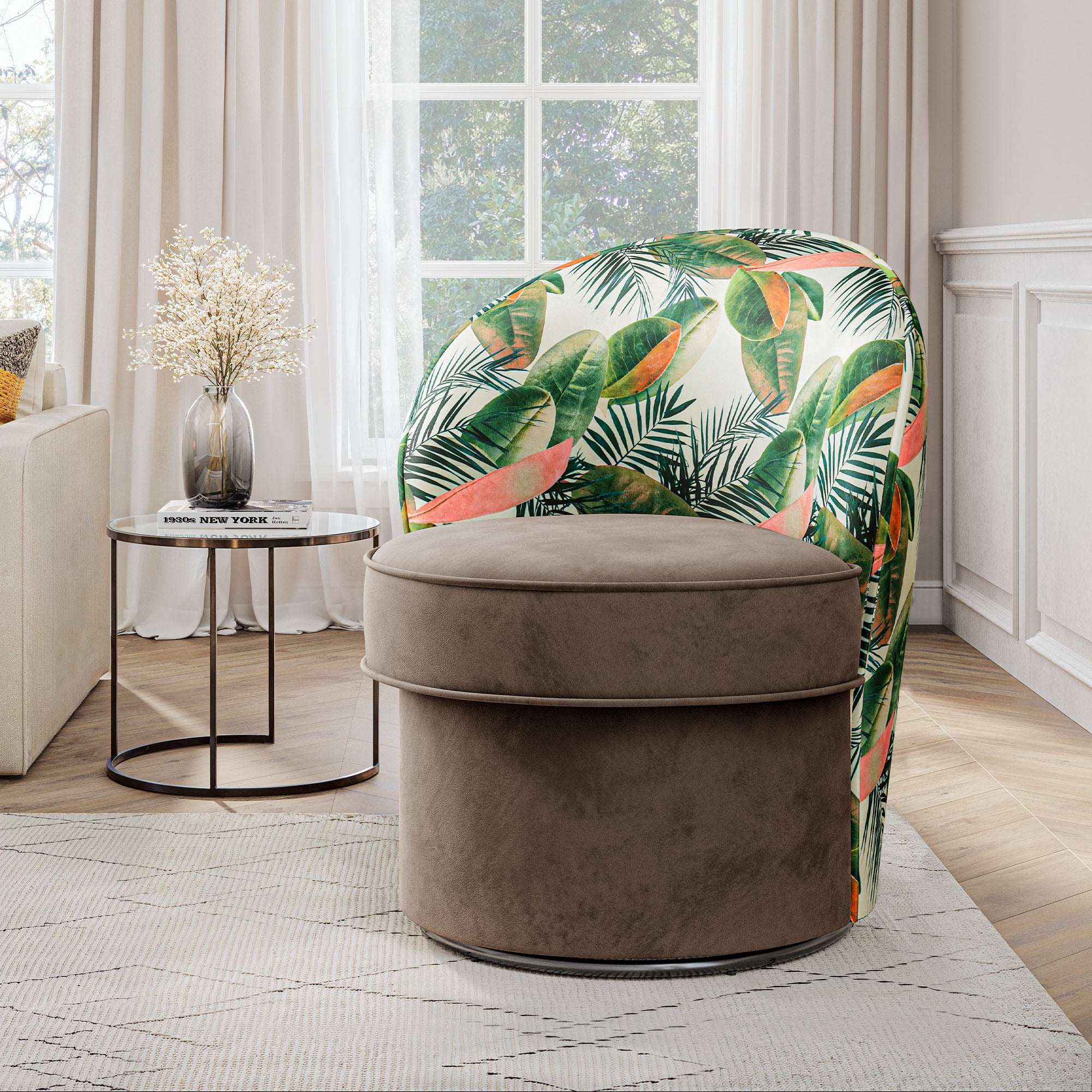 BELLEZE Swivel Barrel Chair, Modern Round Accent Chair Floral Pattern ...