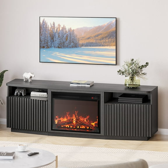 Fluted 60 TV Stand with 18" Electric Fireplace Heater, Entertainment ...