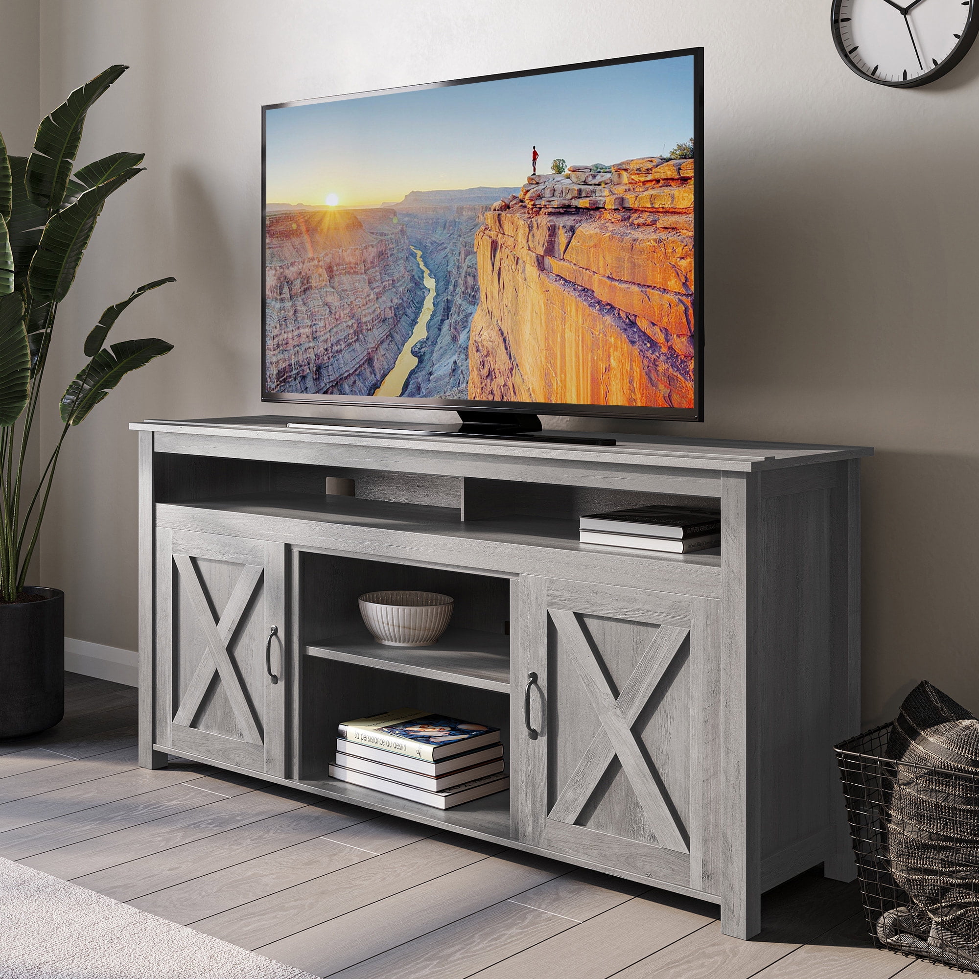BELLEZE TV Stand Media Entertainment Center Console - Corin (Gray Wash ...