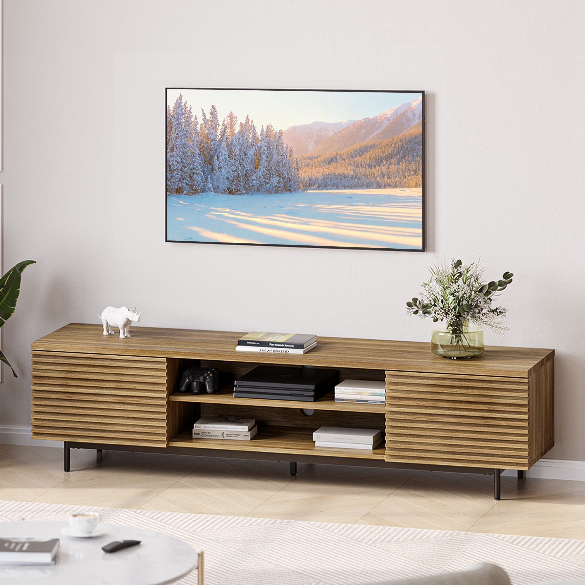 BELLEZE TV Stand for TV up to 75", Modern Entertainment Center with Storage Media Console Table ...