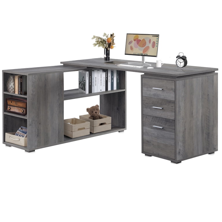 Yvette Weathered Gray L-shape Office Desk, 54% OFF