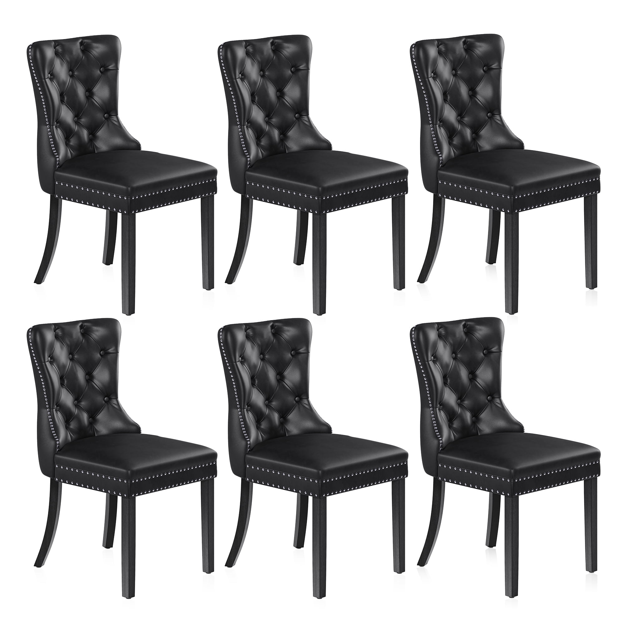BELLEZE Set of 6 Upholstered Dining Chairs, Faux Leather, Button Back ...