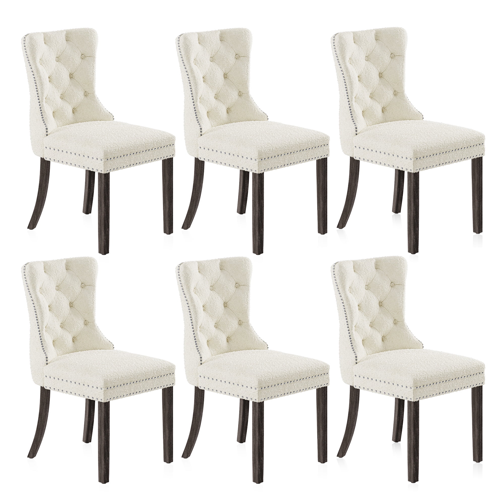 BELLEZE Teddy Fleece Dining Chairs, Button Tufted Wingback, Nailhead ...