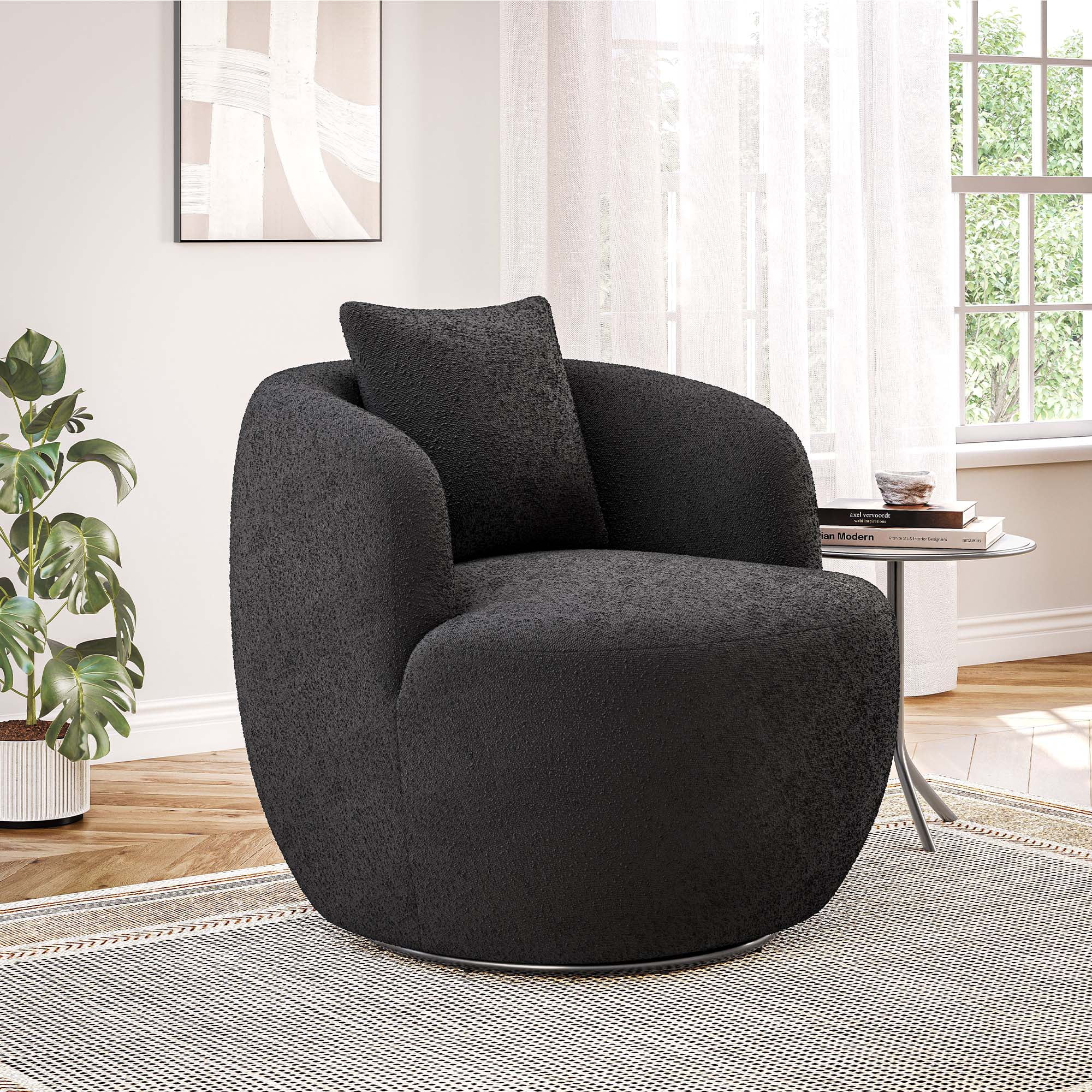 BELLEZE Wide Swivel Barrel Chair, Modern Round Boucle Swivel Armchair ...