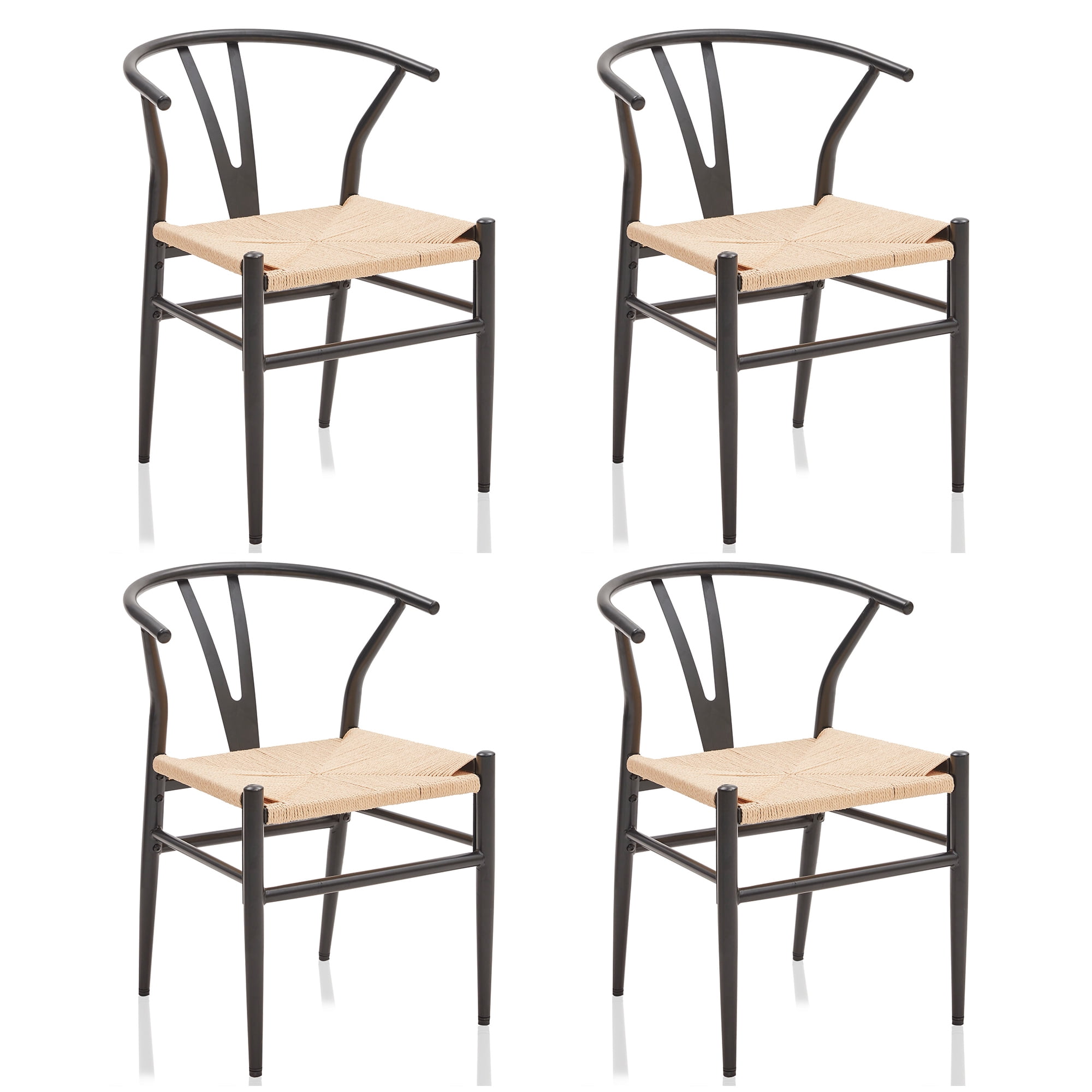 BELLEZE Retro Sturdy Indoor Dining Room Wishbone Chairs, Set of 4 ...