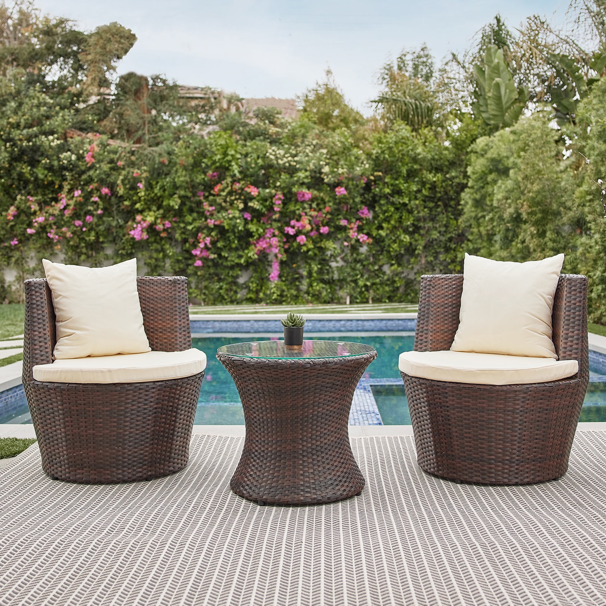 BELLEZE3 Piece Patio Outdoor Rattan Patio Set Wicker Furniture Outdoor ...
