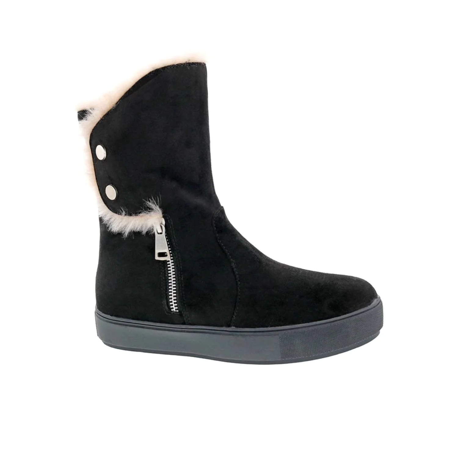 BELLINI FURRY WOMEN ZIPPER BOOTS IN BLACK MICROSUEDE/FAUX FUR - Walmart.com