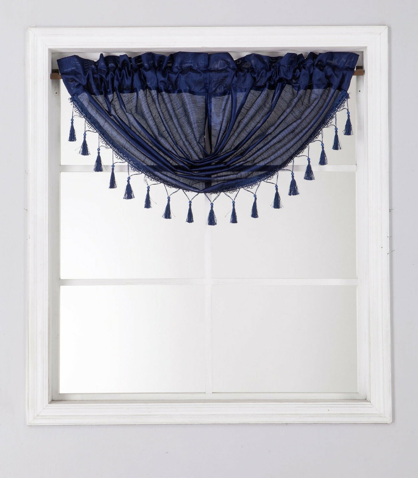 Navy Semi Sheer Waterfall Valance, Solid Top Curtain for Kitchen ...