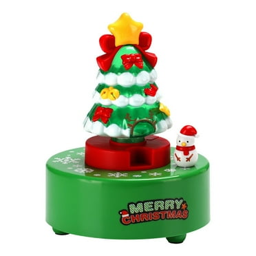 Welltop Wooden Rotating Christmas Tree Music Box, DIY Xmas Music Case ...