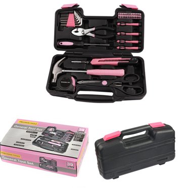 THINKWORK 122-Piece Pink Tool Kit with 3.6V Rotatable Electric ...