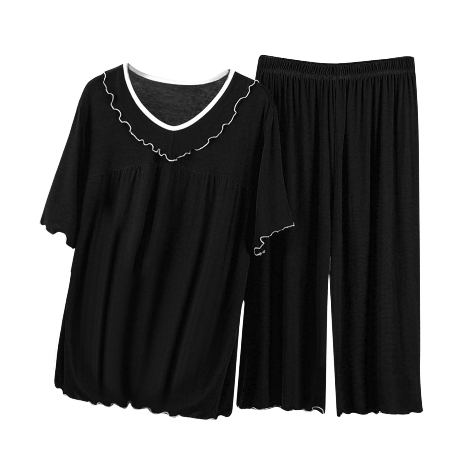 BELLZELY Women's Pajamas, Sleepwear Short Sleeved Capris Large And Thin ...