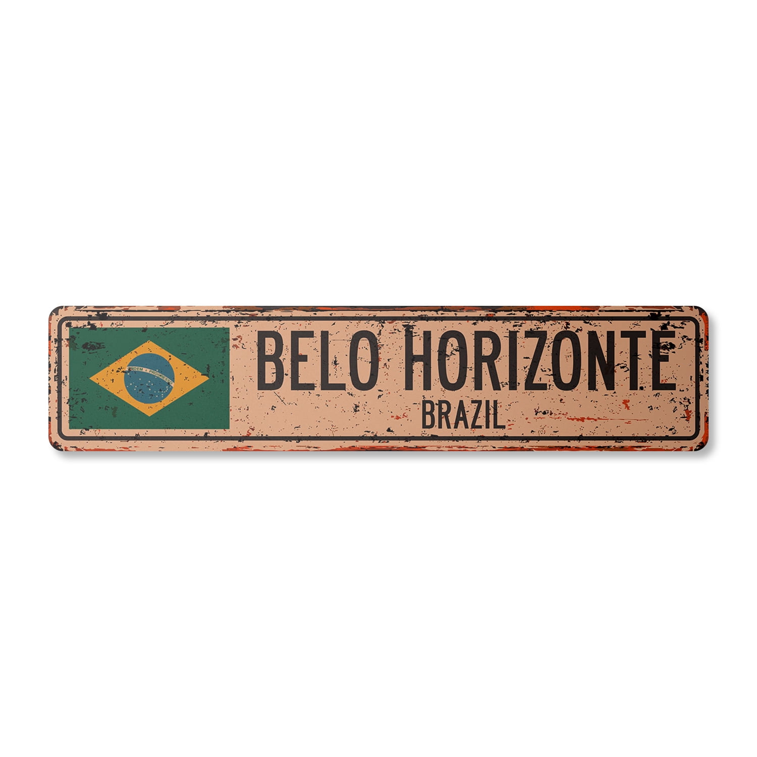 BELO HORIZONTE BRAZIL Vintage Plastic Street Sign Brazilian flag city ...