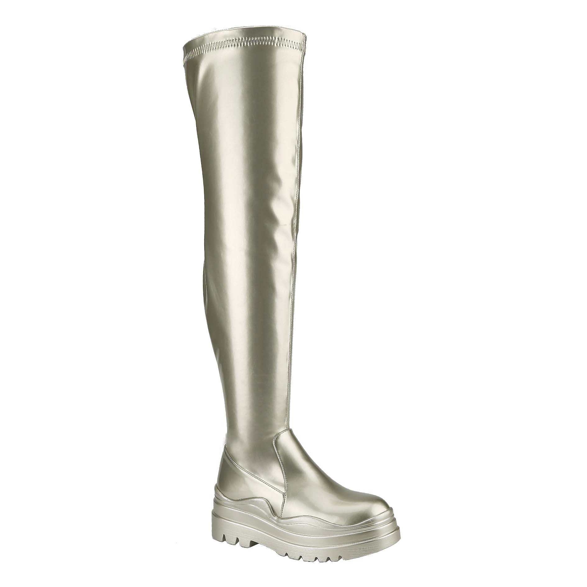 BELOVELY【CITY-2】 Women's Thigh High Boots Patent Leather PU Heeled Over ...