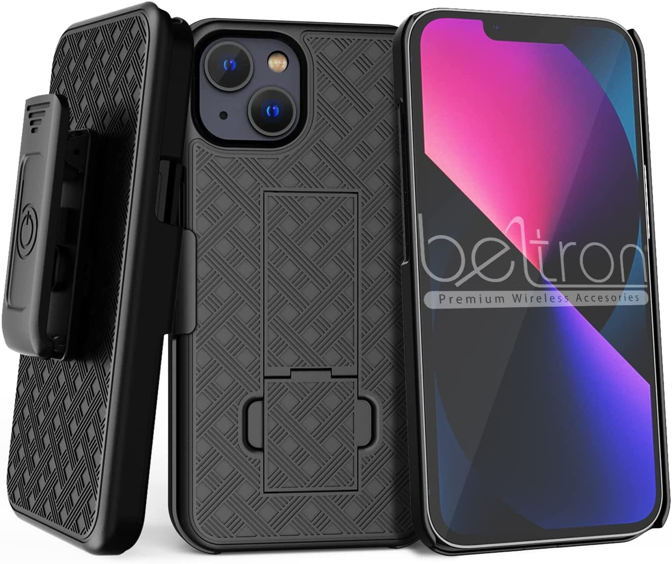 BELTRON Combo Case with Belt Clip for iPhone 13, Super Slim Rubberized ...