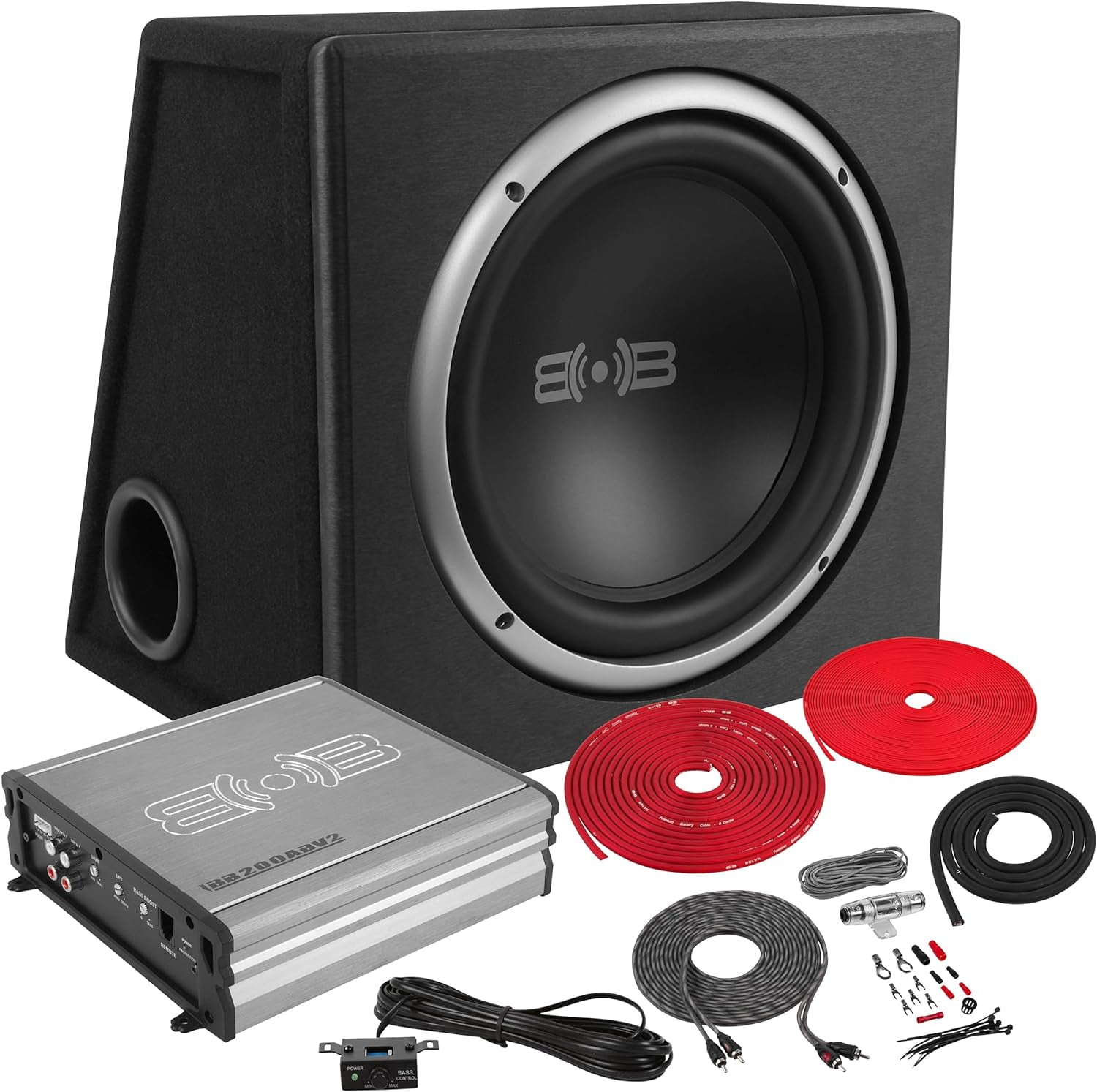 Belva 500 watt Bass Package Single 10" sub in ported box monoblock amp ...
