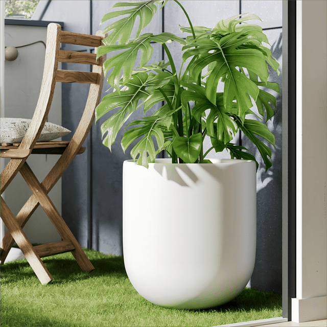 "BEMAY 12"" White Ceramic Plant Pots, Large Indoor Planter with Drain ...