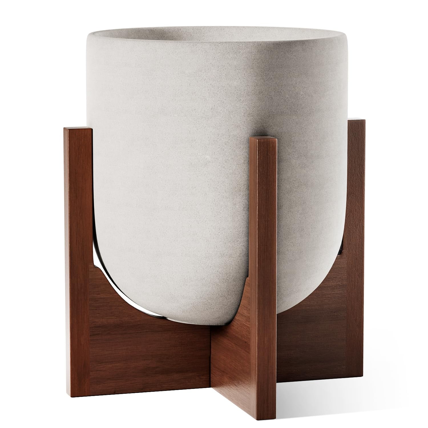 BEMAY 12 Inch Large Ceramic Planter with Wooden Stand, Indoor Modern ...