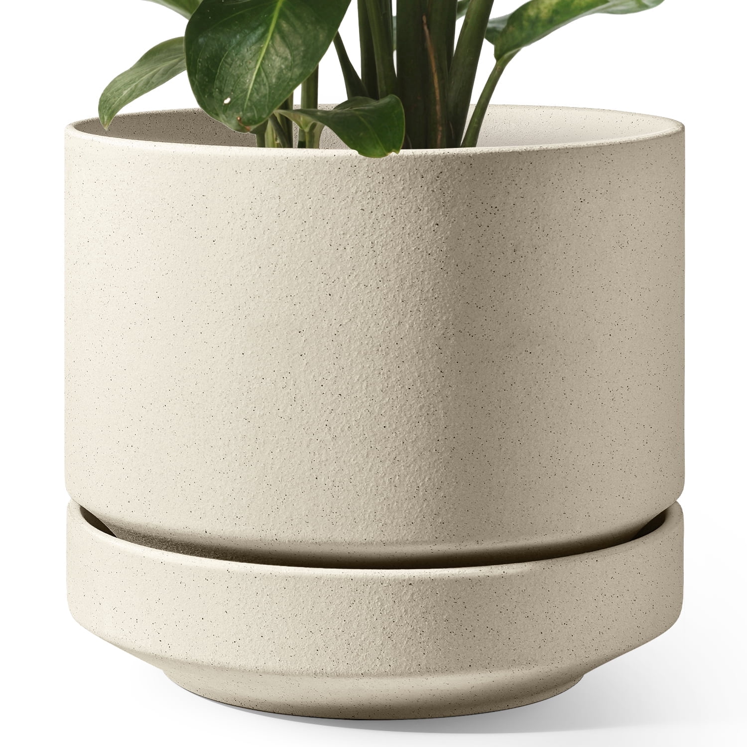 BEMAY 14 inch Ceramic Plant Pot with Drainage & Saucer,Natural Round ...