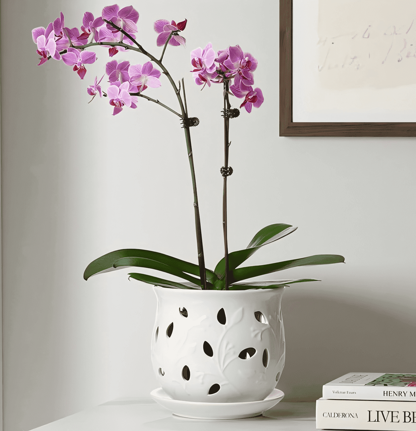 BEMAY Orchid Pot, 6.5 Inch Ceramic Planter with Drainage Hole and ...