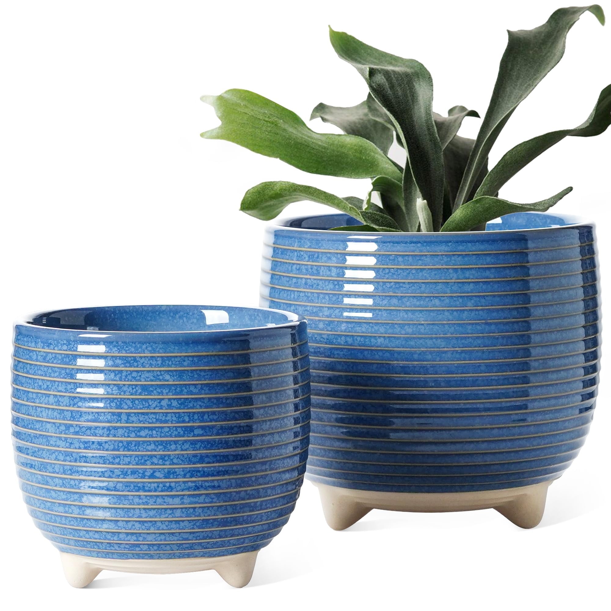 BEMAY Ceramic Flower Pots, 6.4" & 5.1" Set with Drainage + Plug ...
