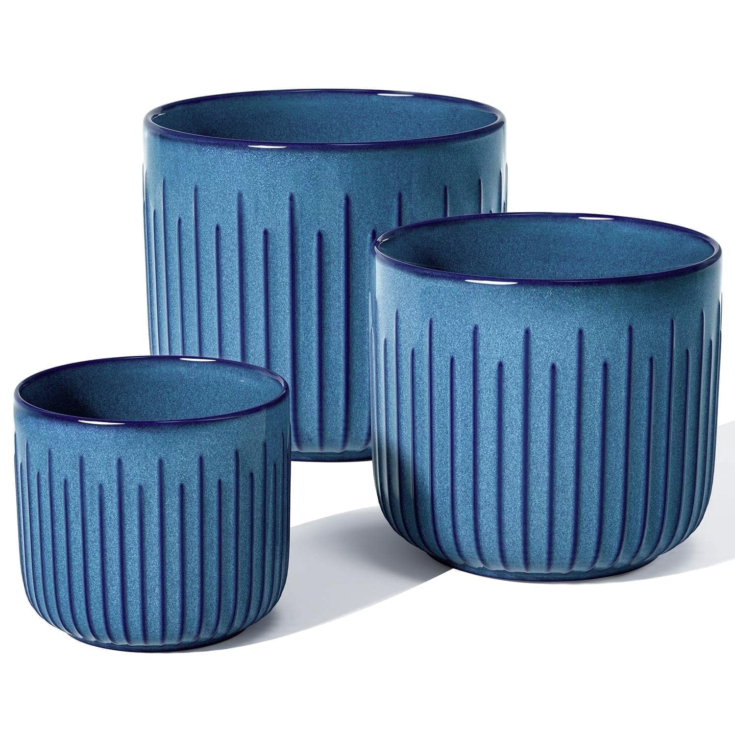 BEMAY Set of 3 Ceramic Plant Pots, 8.3+6.9+5.7 inch with Drainage ...