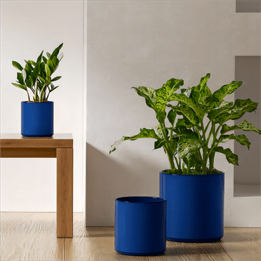 "Trendspot 12"" Round Glazed Mediterranean Bell Planter Pot, Blue ...