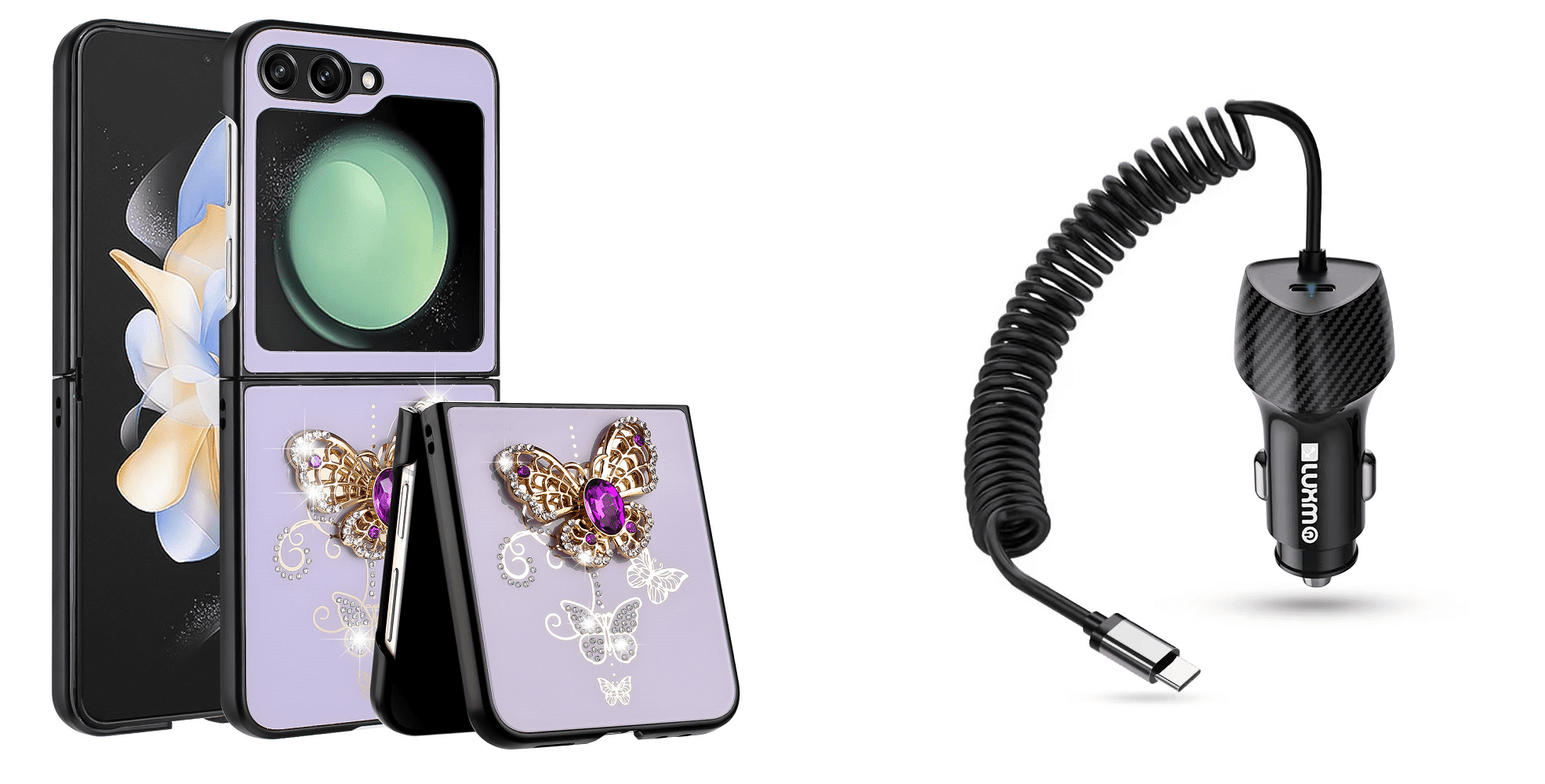 BEMZ Butterfly Diamond Gem Case for Galaxy Z Flip 5 Bundle with 40W USB ...