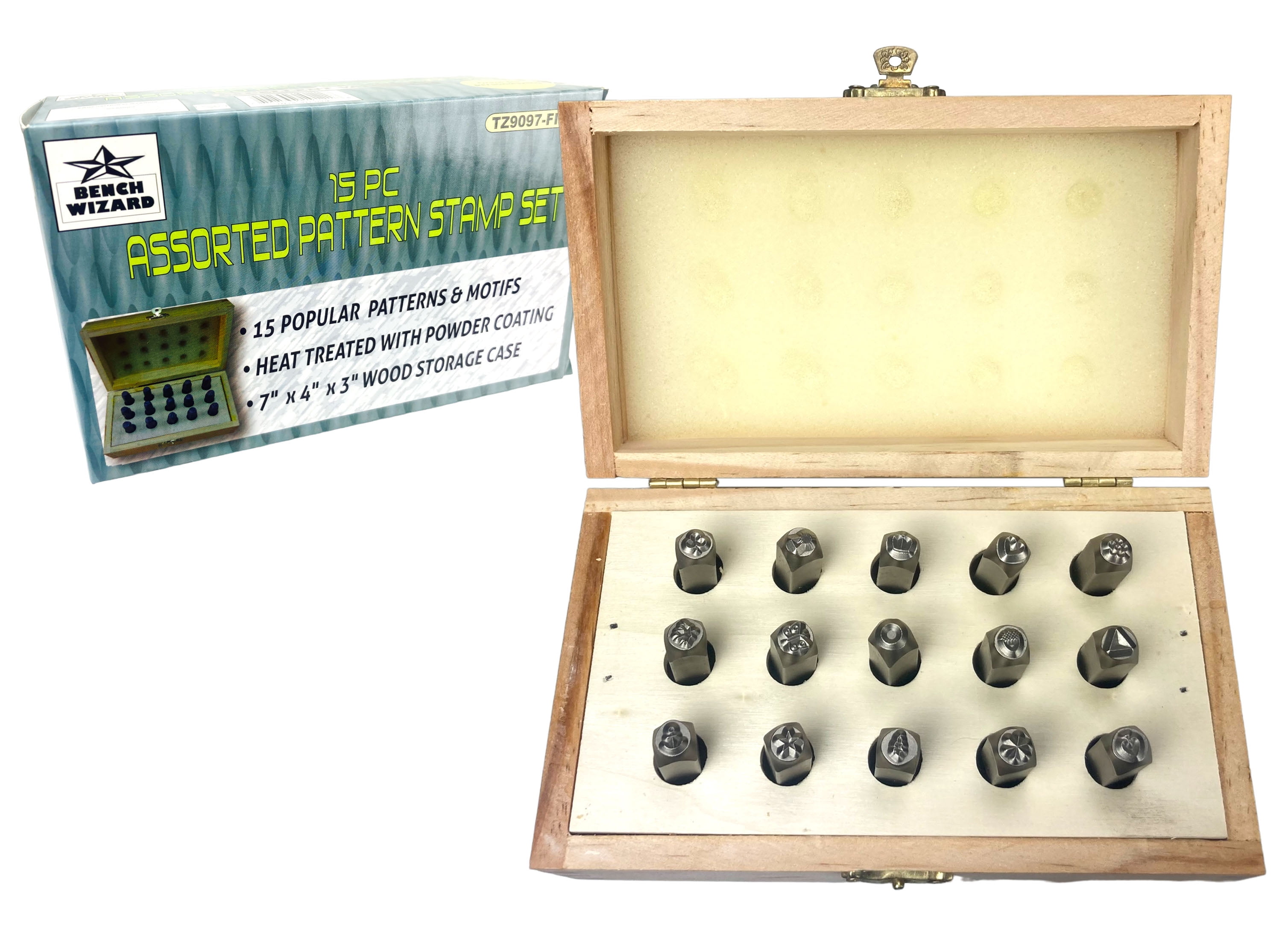 BENCH WIZARD 15 Pc. 6 mm (1/4") Pattern Stamp Set With Wooden Box ...