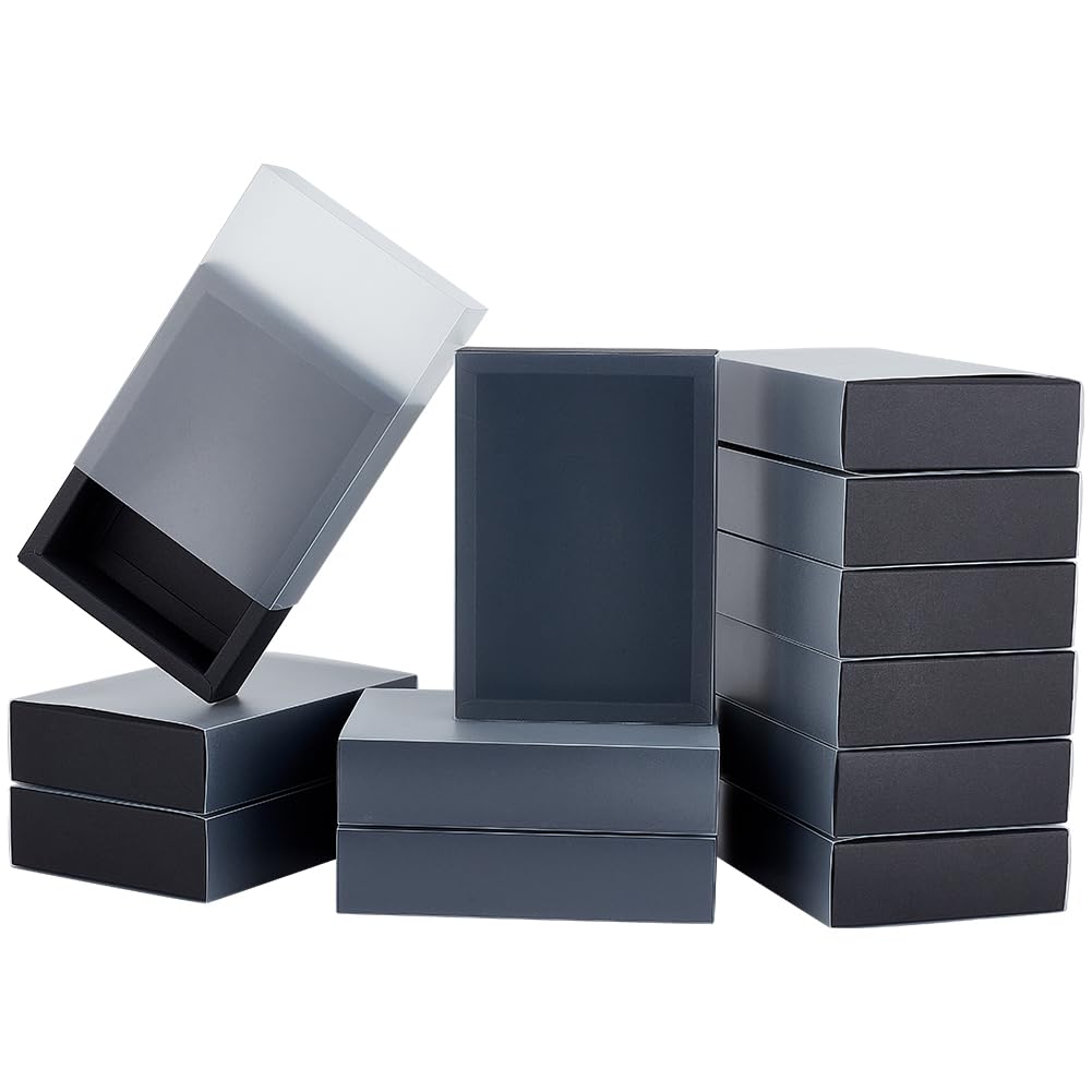 BENECREAT 12 PCS Black DHF10 Kraft Gift Drawer Box, Translucent Plastic ...