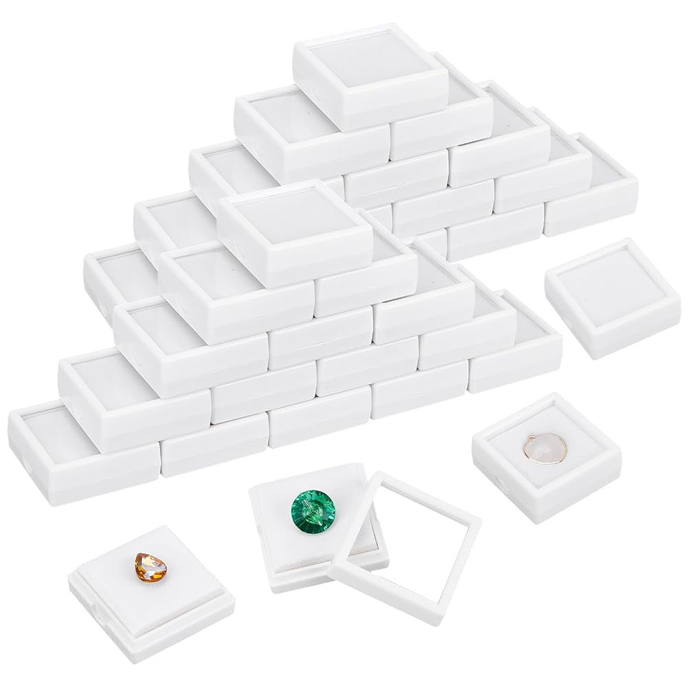 BENECREAT 48Pcs White Gemstone Display Box, 1.57x1.57x0.6Inch Plastic ...