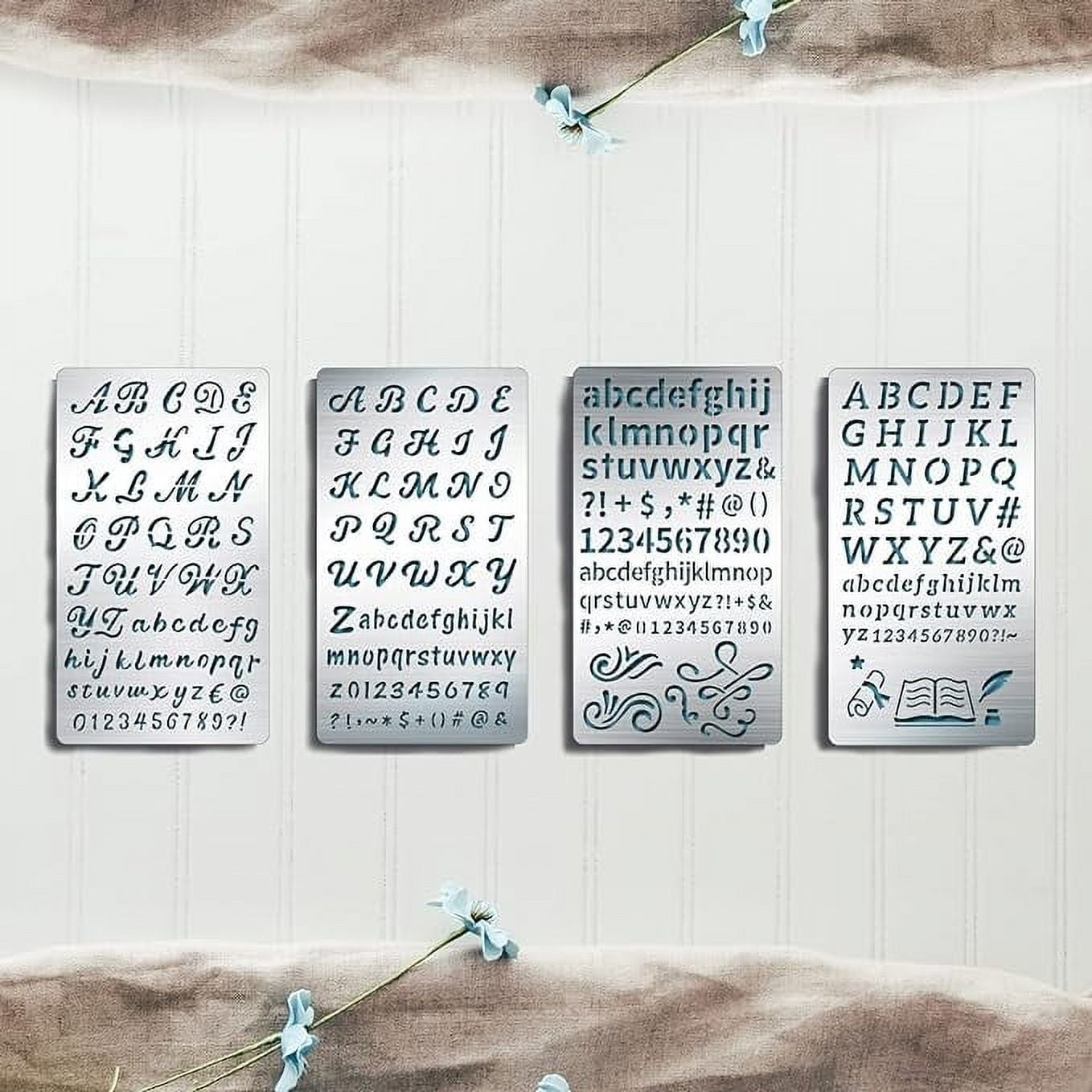 BENECREAT 4PCS 4x7 Inch Alphabet Number Metal Stencils 4 Style Steel ...