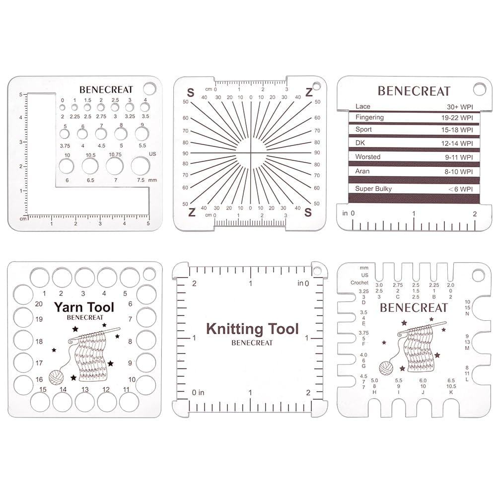 BENECREAT 6 Styles Acrylic Knitting Gauge Rulers, Crochet Hook and Yarn ...