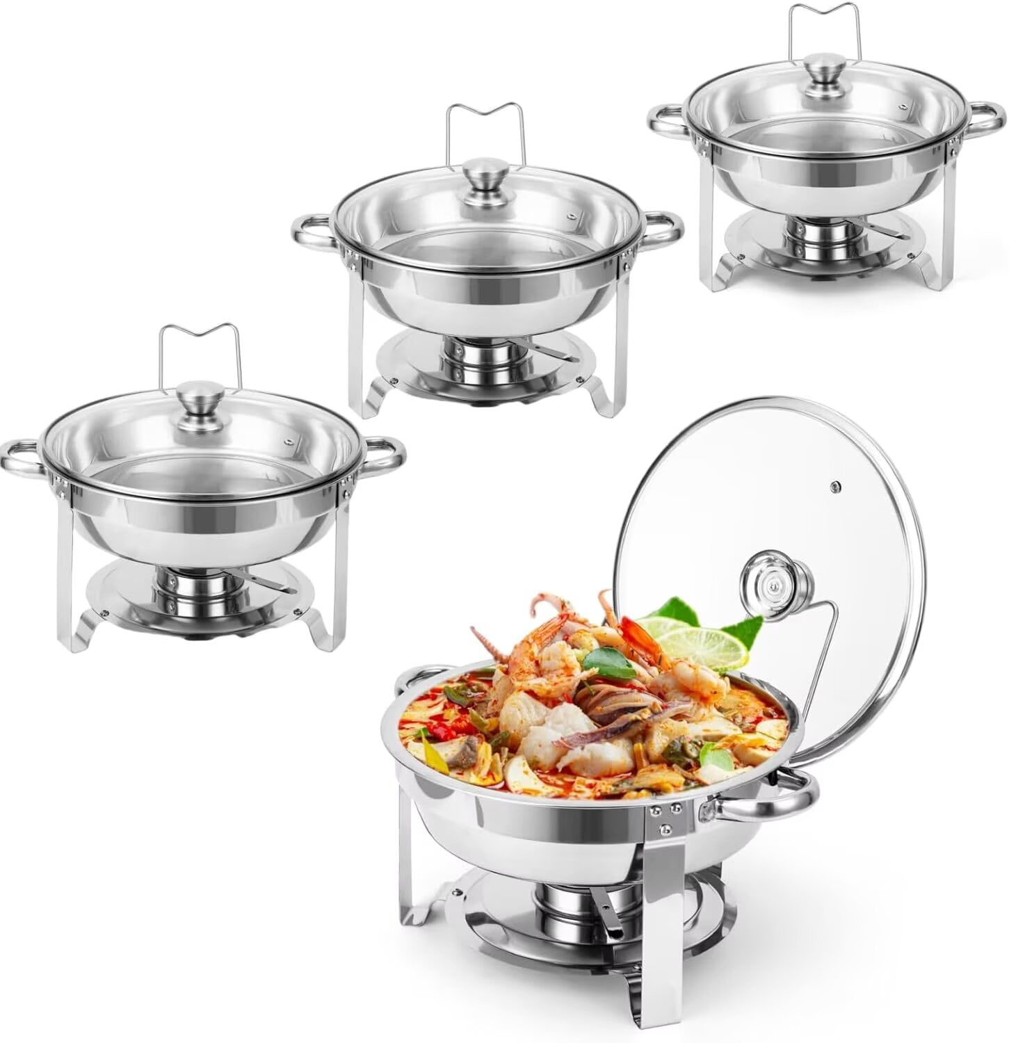 BENESKY 4 Pack 5QT Chafing Dish Buffet Set, Stainless Steel Round ...