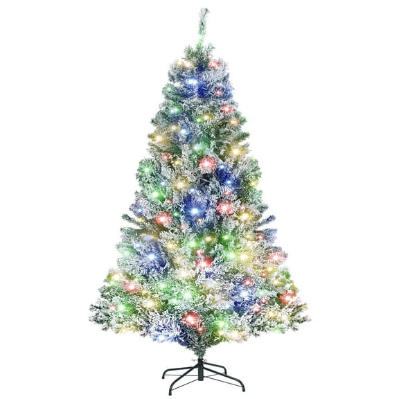 6 Ft Pre-Lit Flocked Artificial Christmas Tree - with 400 Multicolor ...