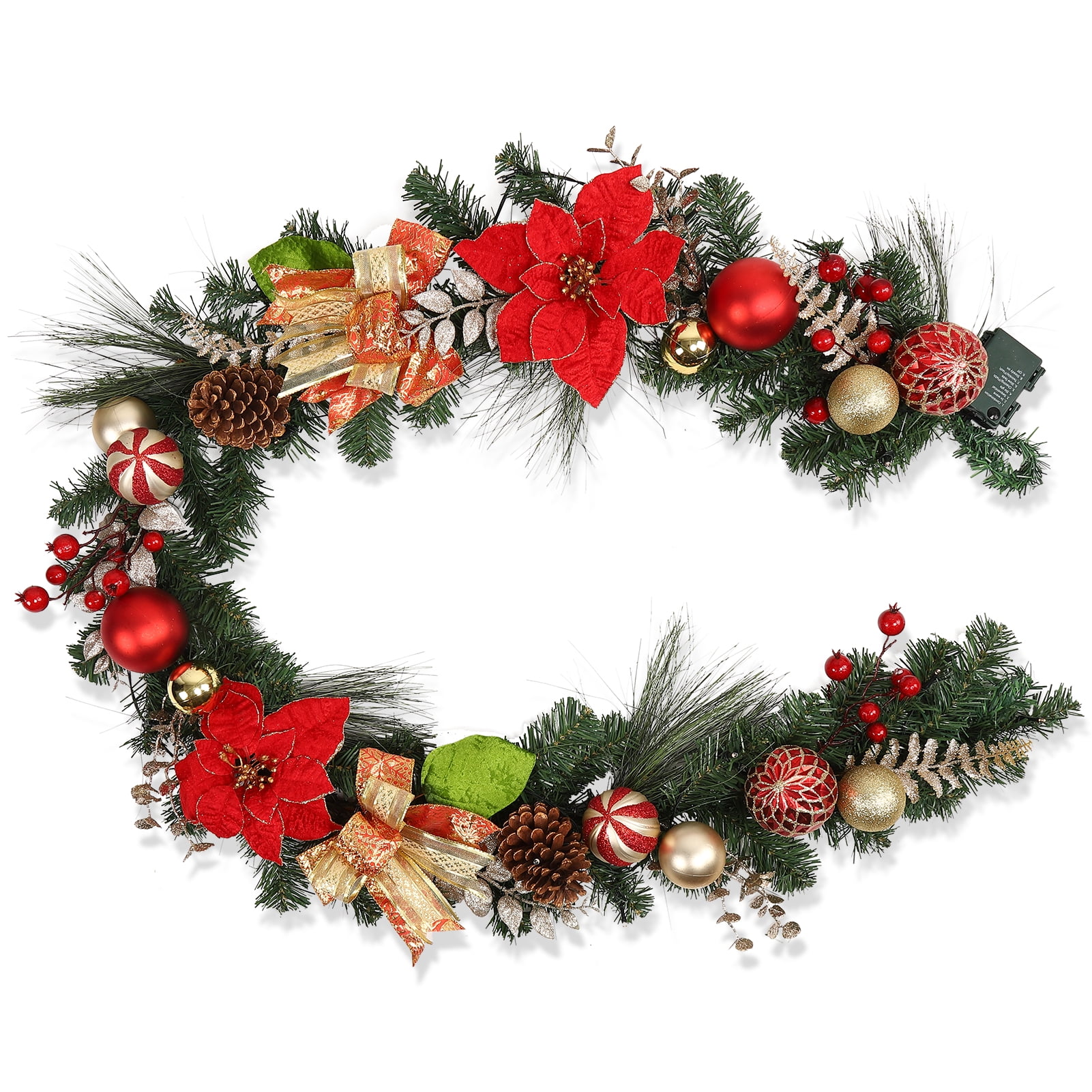 BENESKY 6 FT Pre-lit Christmas Garland with 20 LED Lights, Luxury Red ...
