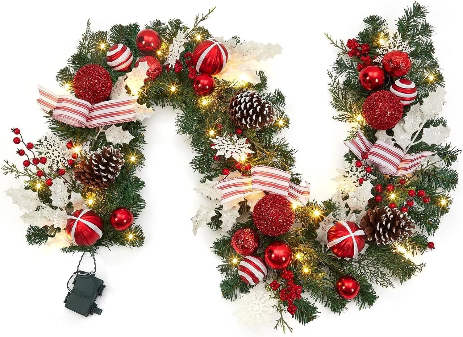 BENESKY 6ft Pre-Lit Christmas Garland, Battery Powered Xmas Garland ...